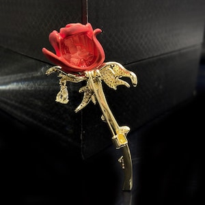 Red Rose Flower Brooch Dainty Large Floral Pin 14K Gold Plated Shiny ...