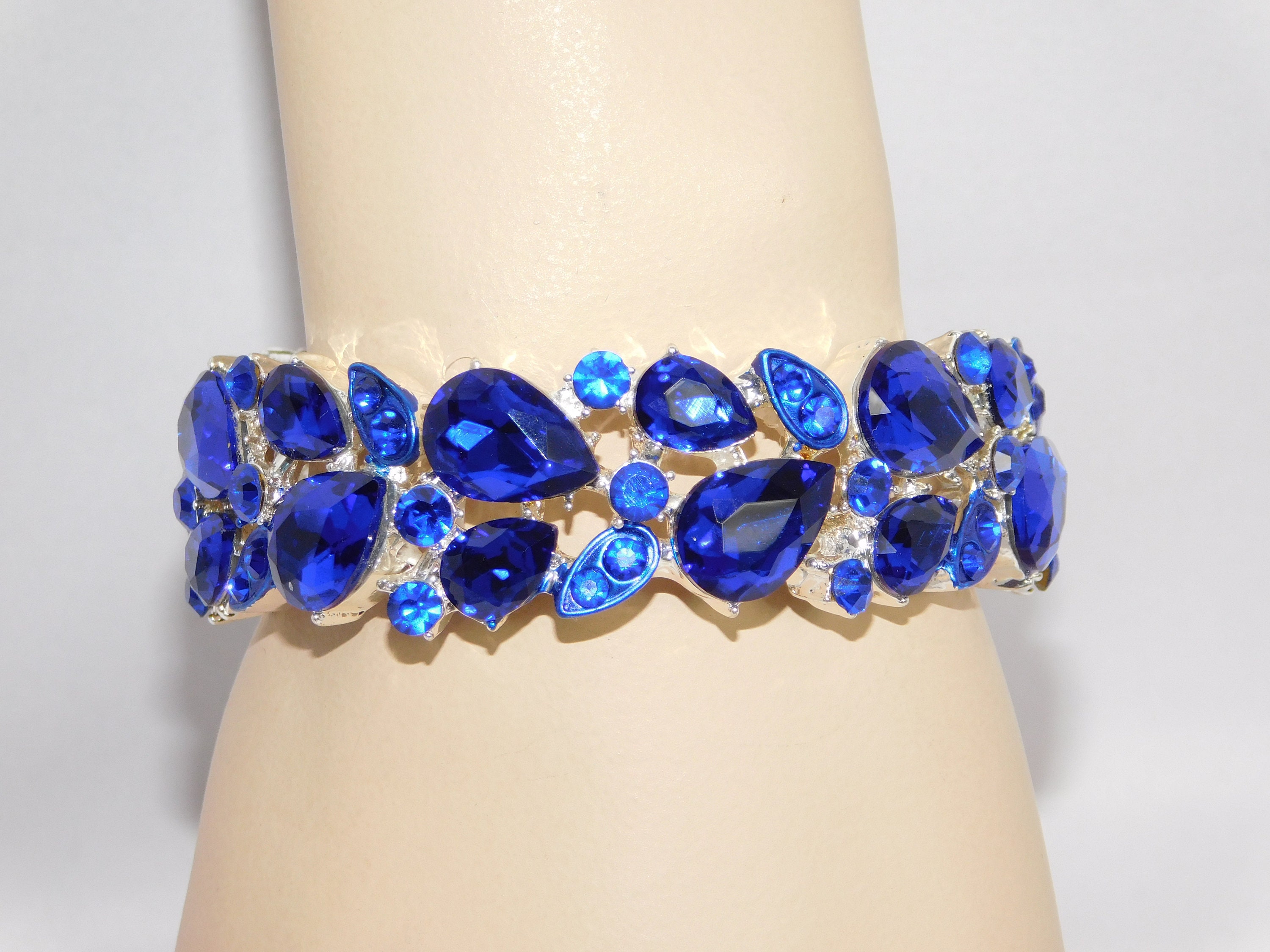 Royal Blue Rhinestone Crystal Stretch Bridal Bracelets Bangle | Etsy
