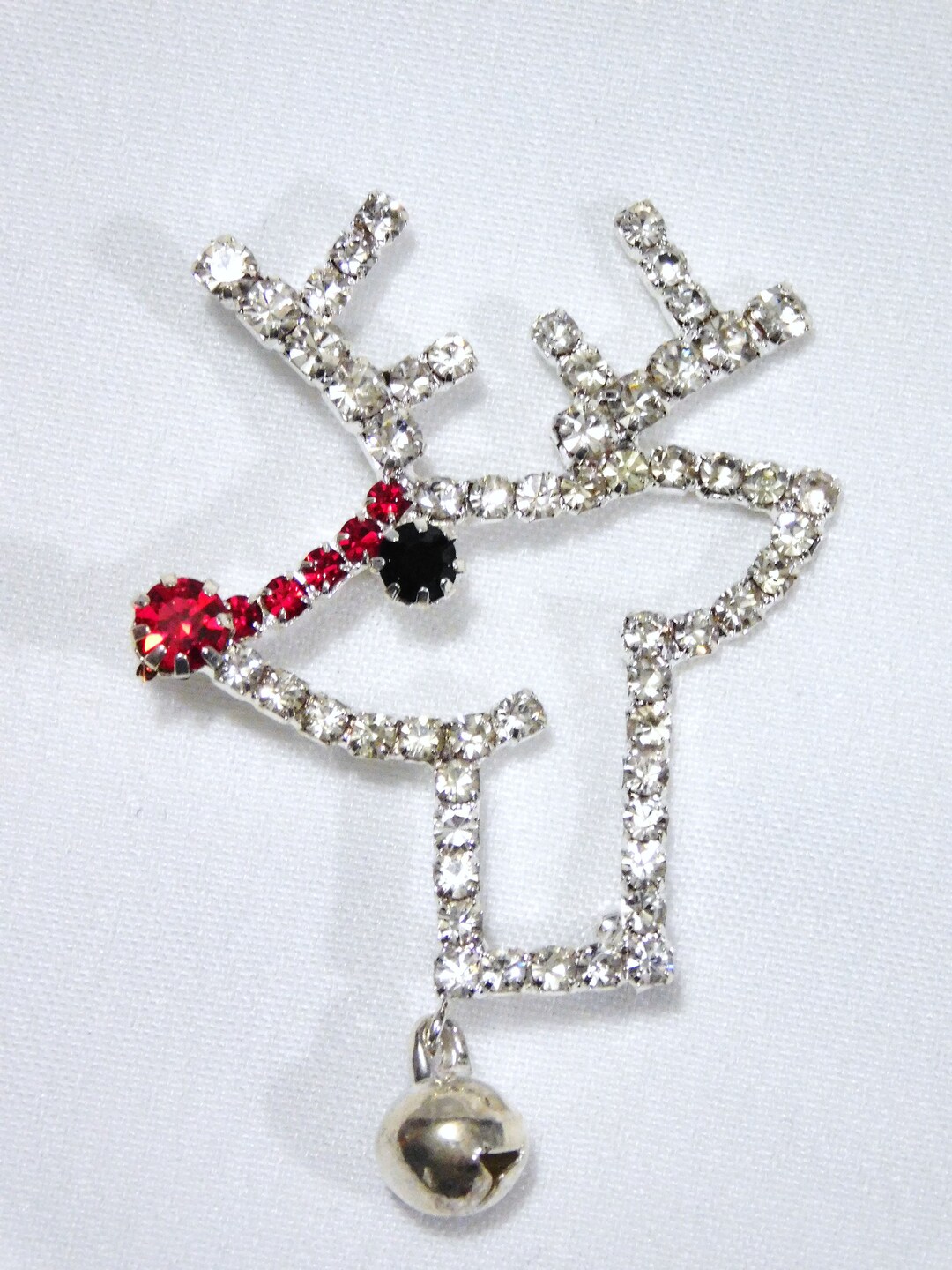 Christmas Gift Crystal Rudolph Reindeer Dangle Bell Pin Brooch - Etsy