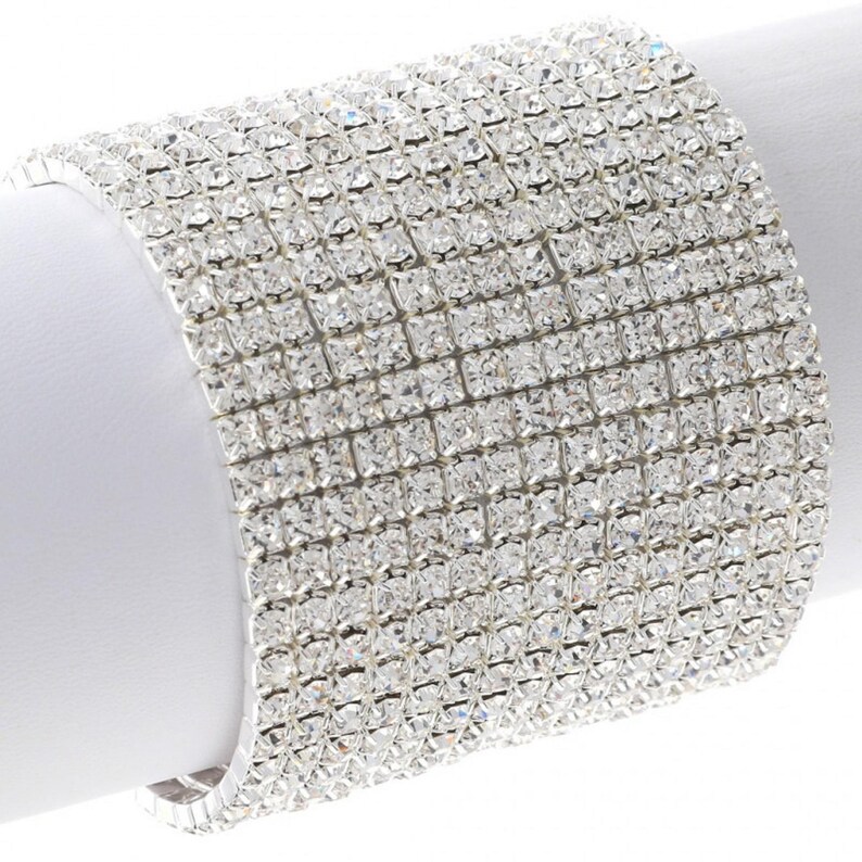 15 Row Silver Rhinestone Diamond Crystals Stretch Bracelets - Etsy