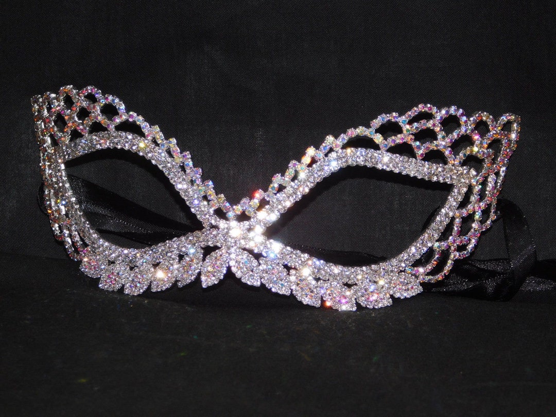 Silver AB Rhinestone Eye Mask Masquerade Mask Mardi Gras Party New Year ...