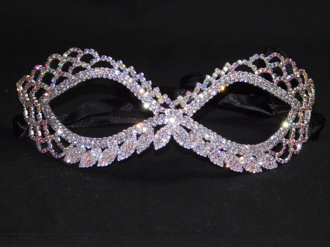 Silver AB Rhinestone Eye Mask Masquerade Mask Mardi Gras Party - Etsy