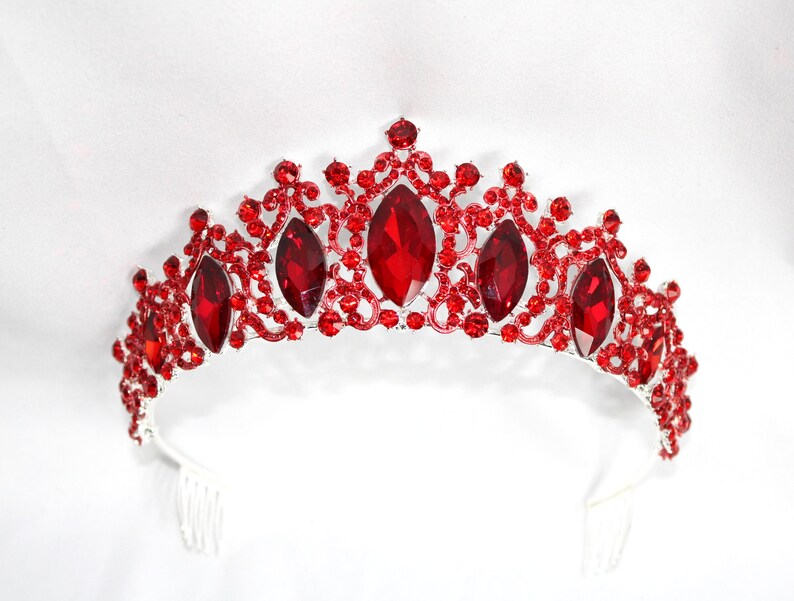 Red Ruby Rhinestone Glass Crystal Beauty Bridal Queen Tiara | Etsy