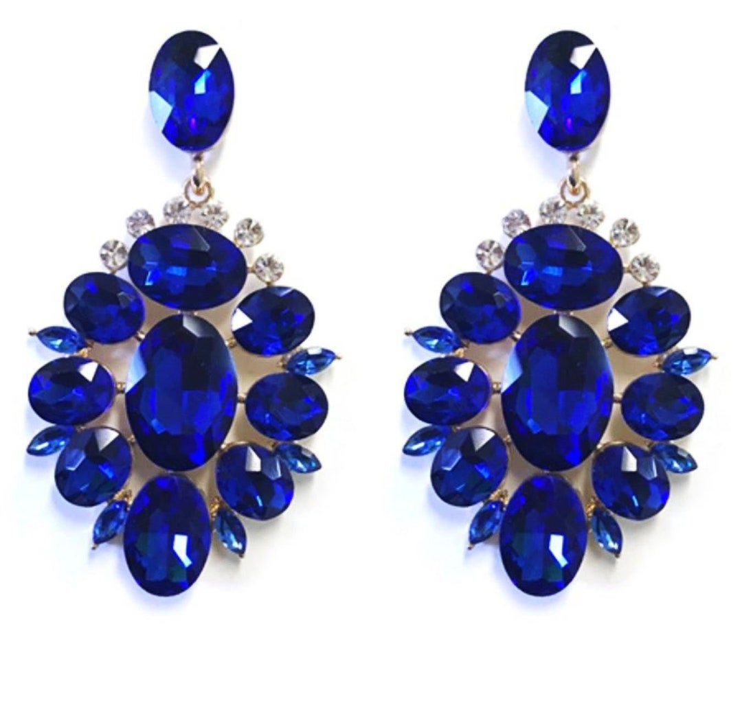 Royal Blue Earrings Rhinestone Crystal Jewelry Earrings Drop /dangle ...