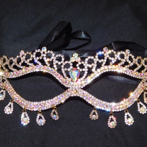 Gold AB Rhinestone Crystal Eye Mask Masquerade Mask Mardi Gras Party ...