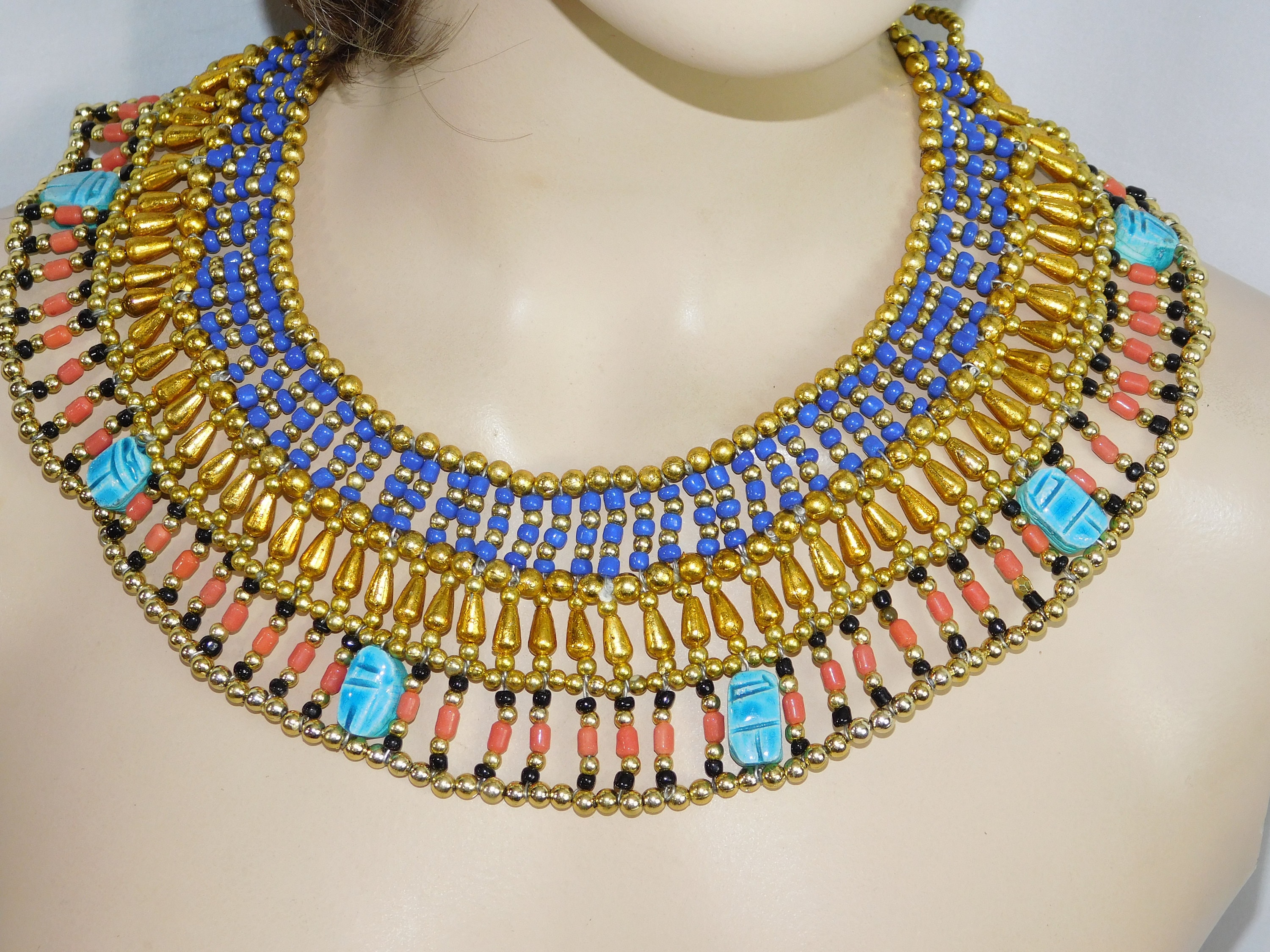 Collar faraón hecho a mano collar egipcio con 7 escarabajos | Etsy