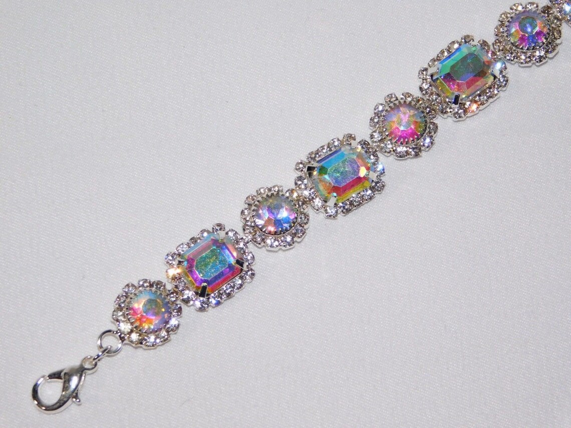 Silver Square & Round Rhinestone Crystal Bridal Party Bracelet - Etsy