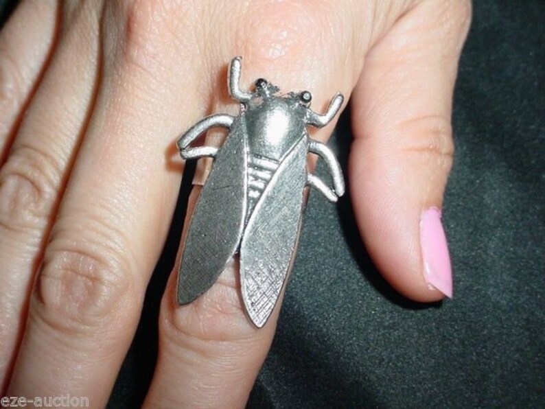 Vintage Style Silvertone Cicada Ring Adjustable Handmade - Etsy