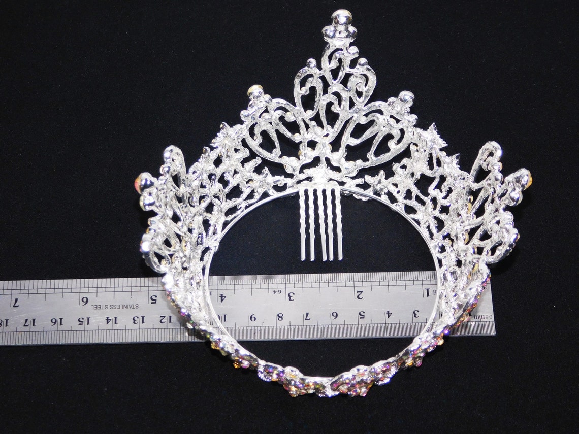 Full round Crown Bridal Pageant Silver AB Rhinestone Crystal | Etsy