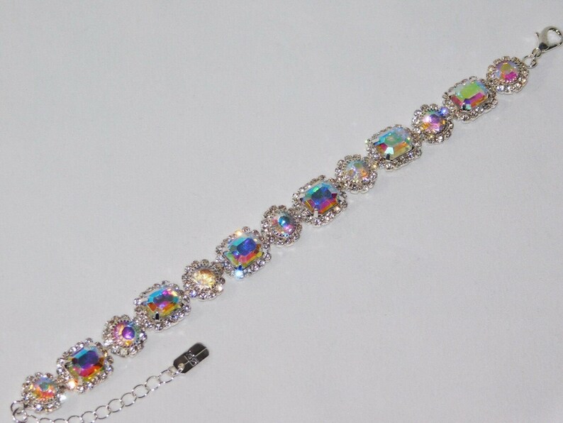 Silver Square & Round Rhinestone Crystal Bridal Party Bracelet - Etsy