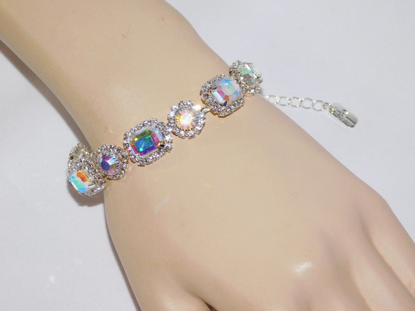 Silver Square & Round Rhinestone Crystal Bridal Party Bracelet - Etsy