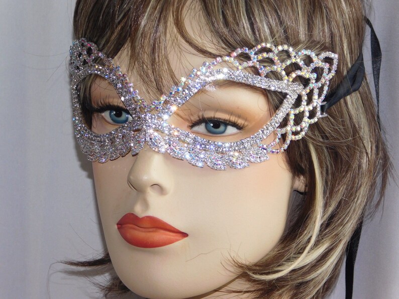 Silver AB Rhinestone Eye Mask Masquerade Mask Mardi Gras Party - Etsy