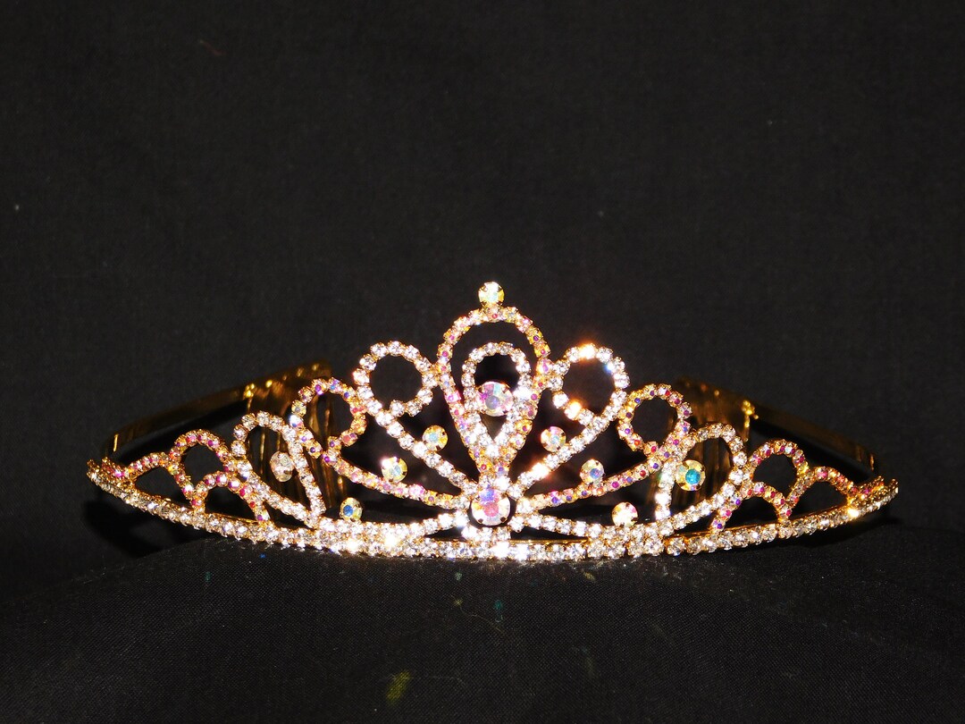 Gold AB Rhinestone Crystal Queen Tiara Crown Bridal Prom Pageant /1470 ...