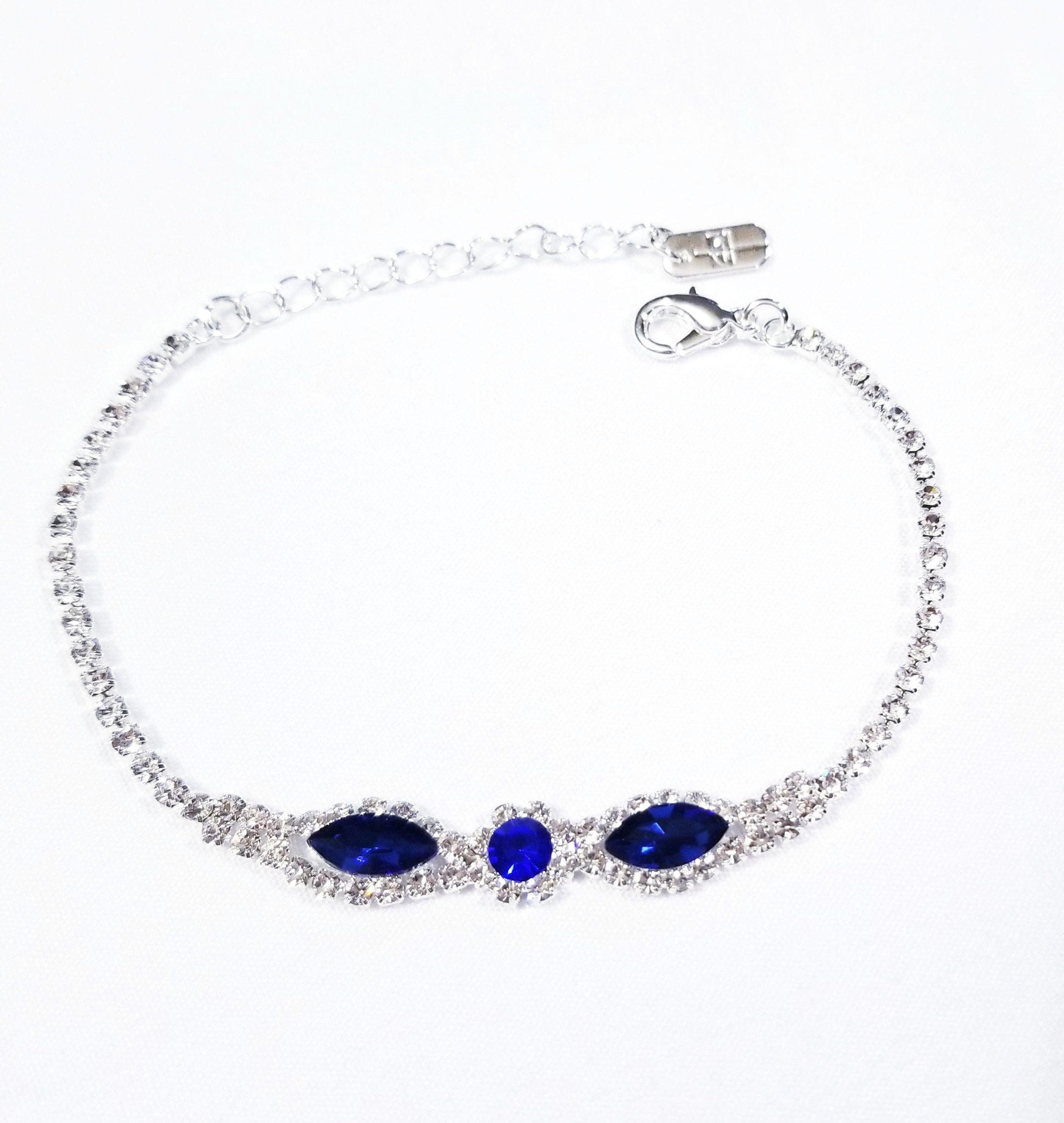 3PC Royal Blue Clear Rhinestones Necklaceearrings and | Etsy