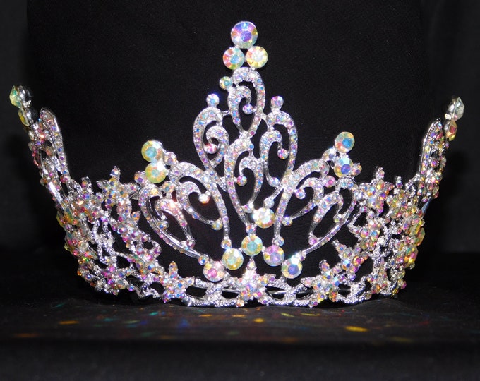 Full Round Crown Bridal Pageant Silver AB Rhinestone Crystal - Etsy