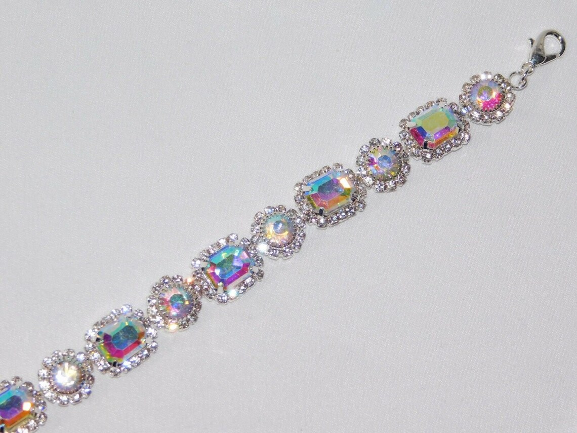 Silver Square & Round Rhinestone Crystal Bridal Party Bracelet - Etsy