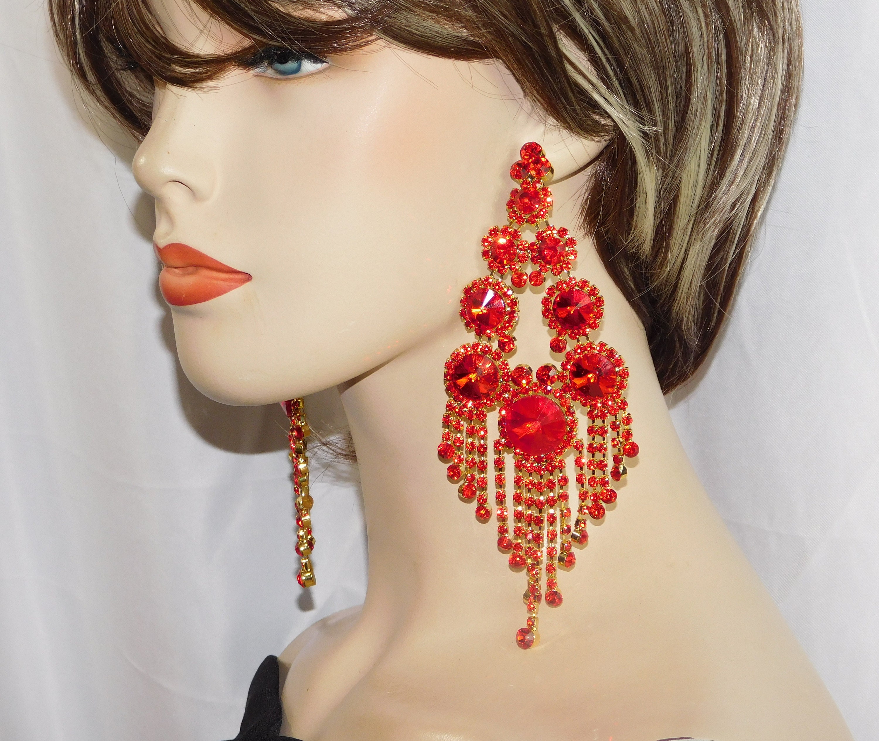 Gold W. Red Ruby Rhinestone Crystal Bridal Party Drop - Etsy