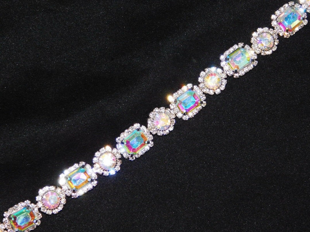 Silver Square & Round Rhinestone Crystal Bridal Party Bracelet /3264 - Etsy