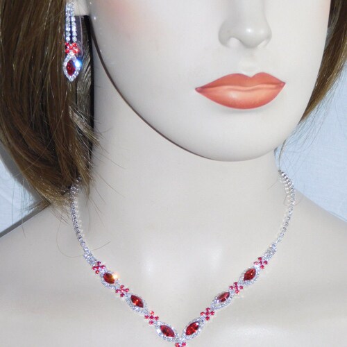 Red Bridal Jewelry Set Necklace and Earrings Ruby Red - Etsy