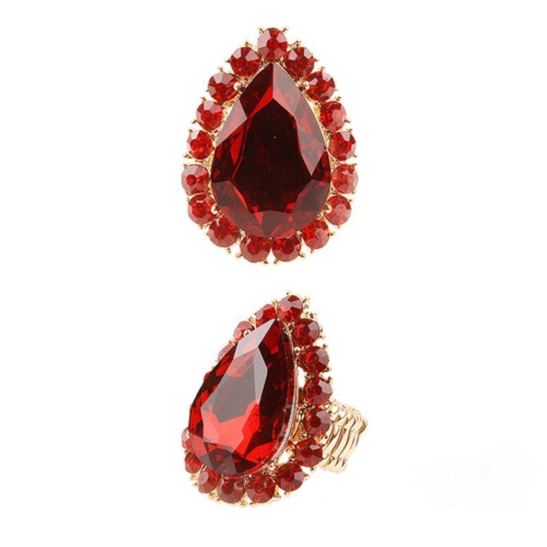 Beauty Stunning Gold Red Ruby Rhinestone Crystal Stretch Rings - Etsy