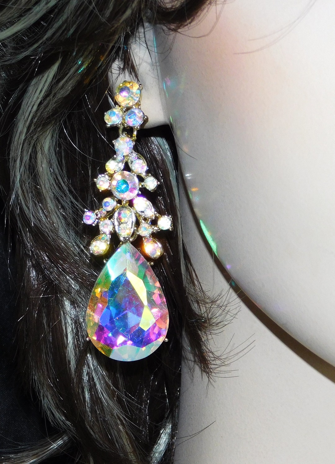 AB Earrings Bridal Rhinestone Crystal Drop Dangle Prom Gold Earrings ...