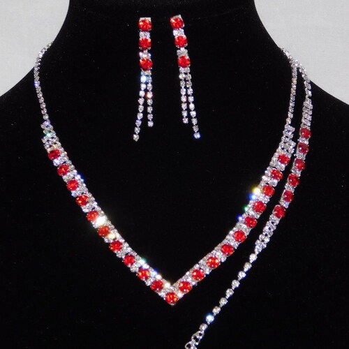 Red Bridal Jewelry Set Necklace and Earrings Ruby Red - Etsy