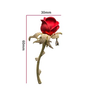Red Rose Flower Brooch Dainty Large Floral Pin 14K Gold Plated Shiny ...