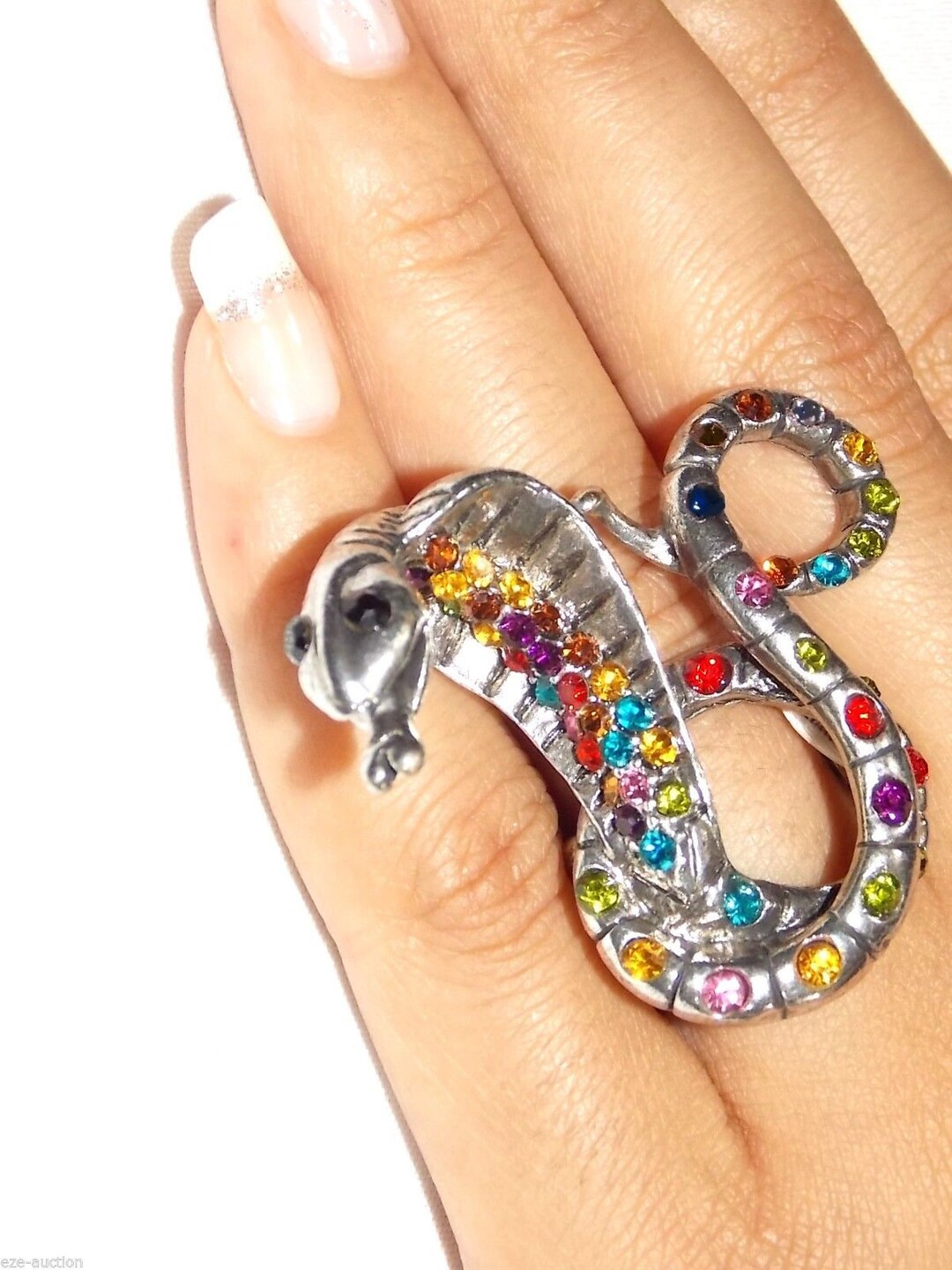 Silver Cobra Snake W. Multicolor Rhinestones Stretch Rings - Etsy