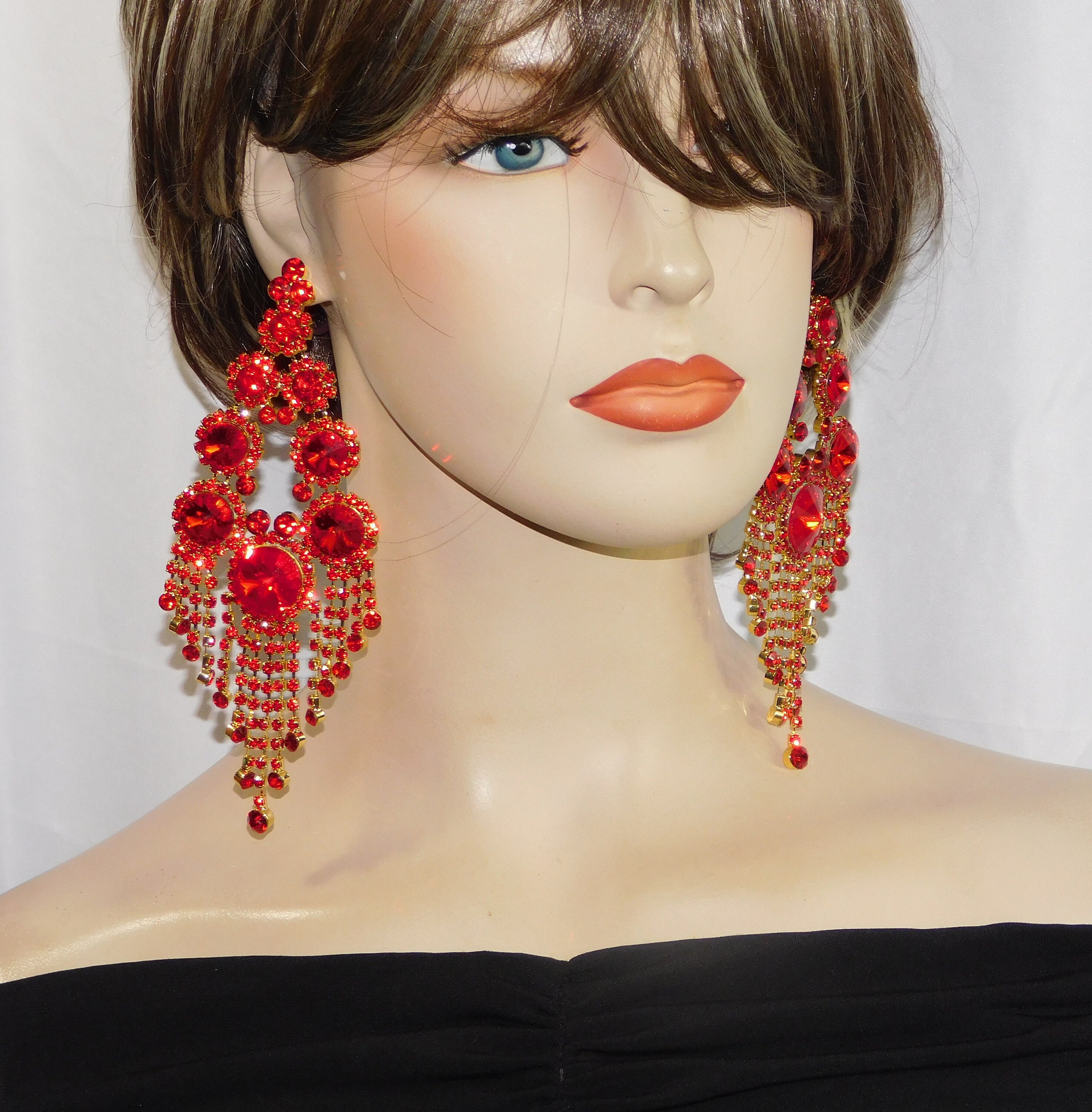 Gold W. Red Ruby Rhinestone Crystal Bridal Party Drop - Etsy