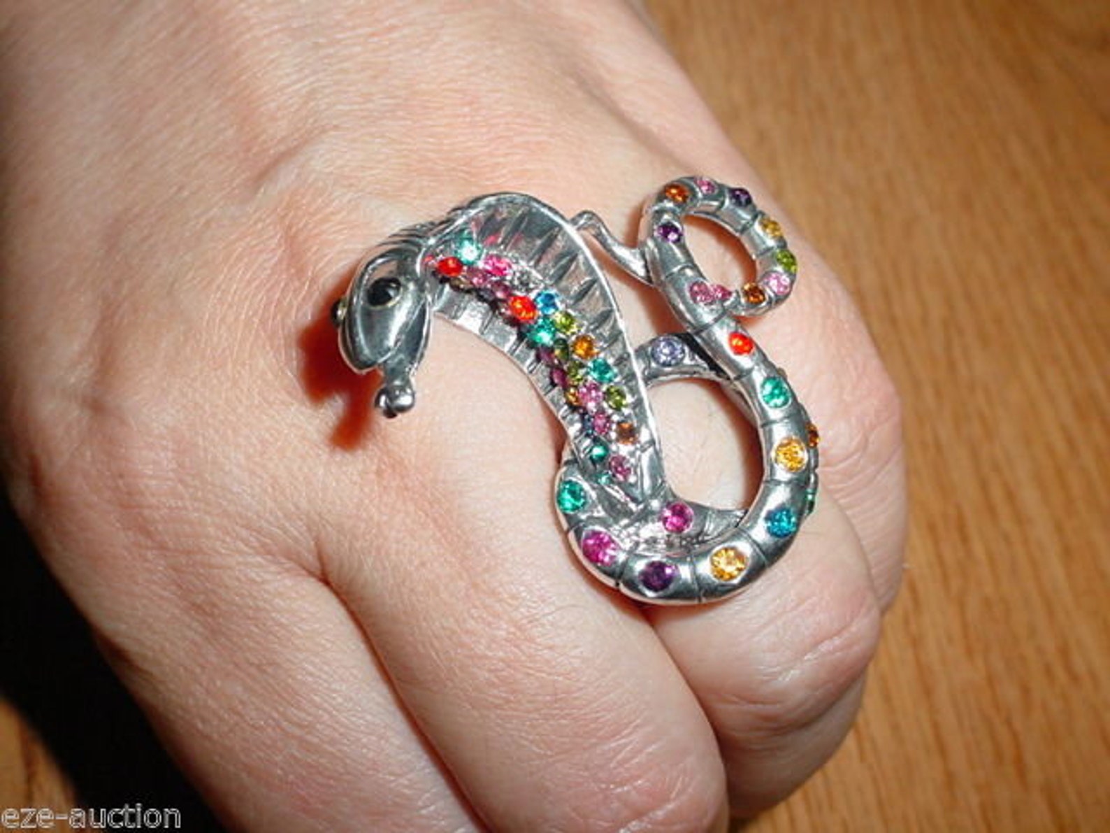 Silver Cobra Snake W. MultiColor Rhinestones Stretch Rings | Etsy