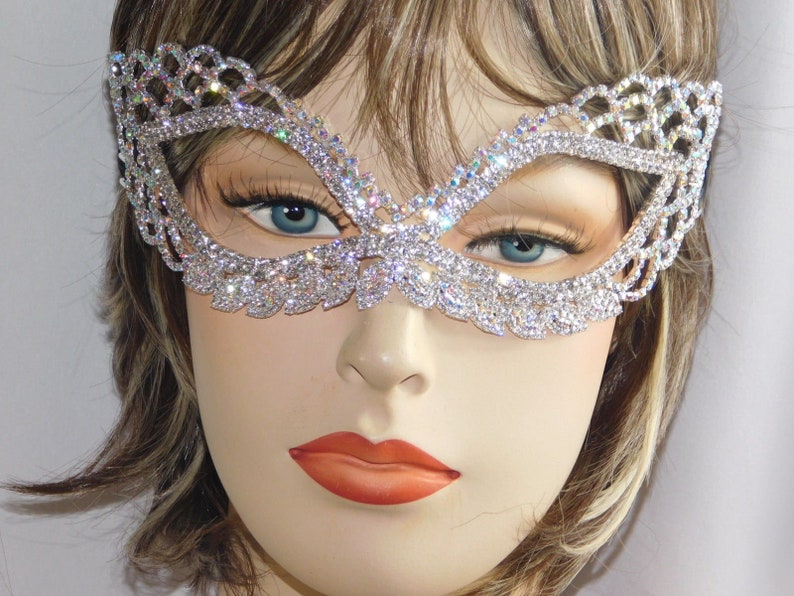 Silver AB Rhinestone Eye Mask Masquerade Mask Mardi Gras Party - Etsy