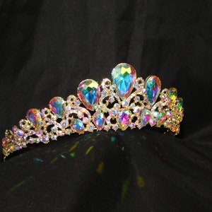 Gold AB Rhinestone Crystal Queen Tiara Crown Bridal Pageant - Etsy