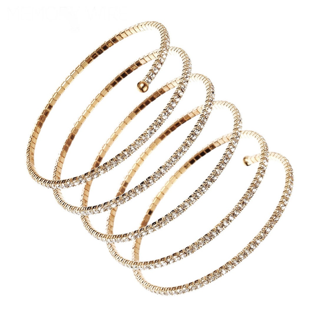 Gold Upper Arm Band Bangle Crystal 5 Spiral Bridal Party Adjustable ...