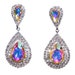 Silver Colorful Stud Earrings AB Rhinestone Crystal Bridal Teardrop ...