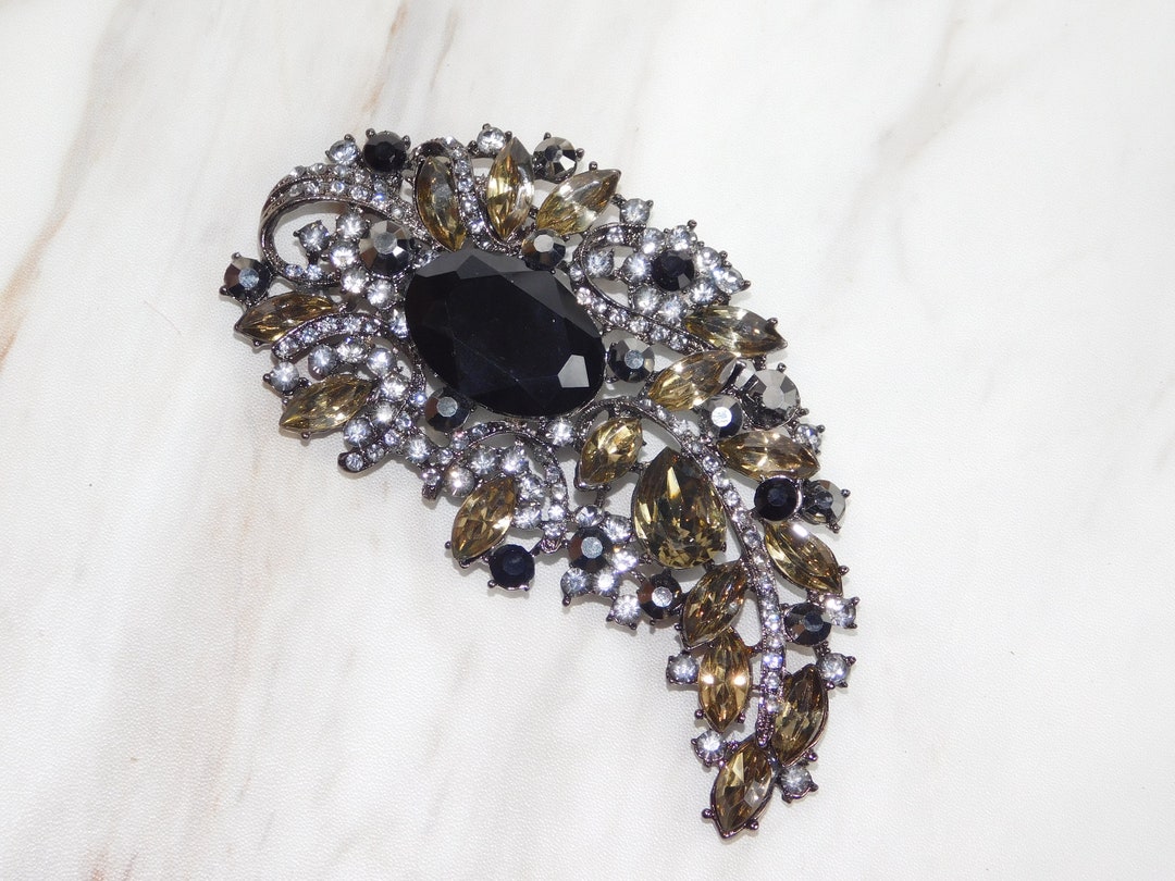 Black Diamond Brooch and Black Onyx Crystal Brooch, Pin Gift for Mom ...