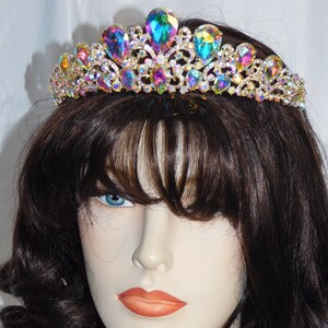 Gold AB Rhinestone Crystal Queen Tiara Crown Bridal Pageant - Etsy