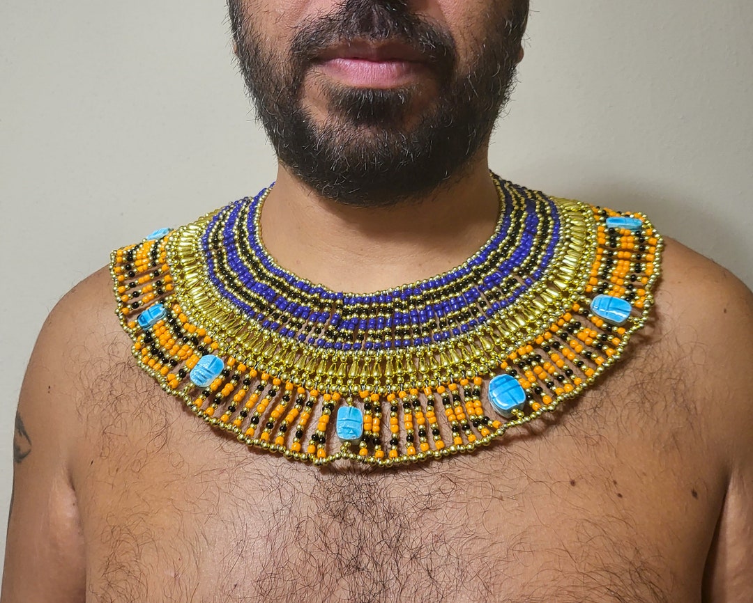 Hand Made Pharaoh Collar,egyptian Necklace With 9 Scarabs Ancient Egypt ...