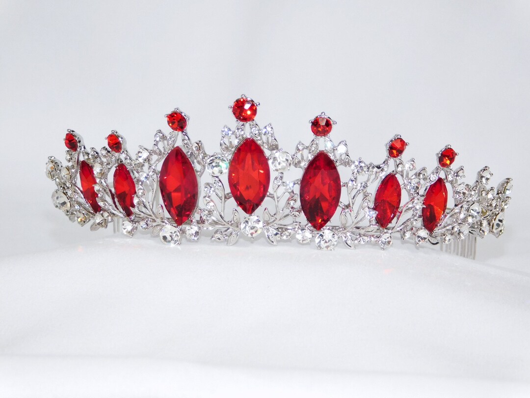 Red Ruby Tiara Crown Hair Accessories Tiaras Crystal Rhinestone Bridal ...
