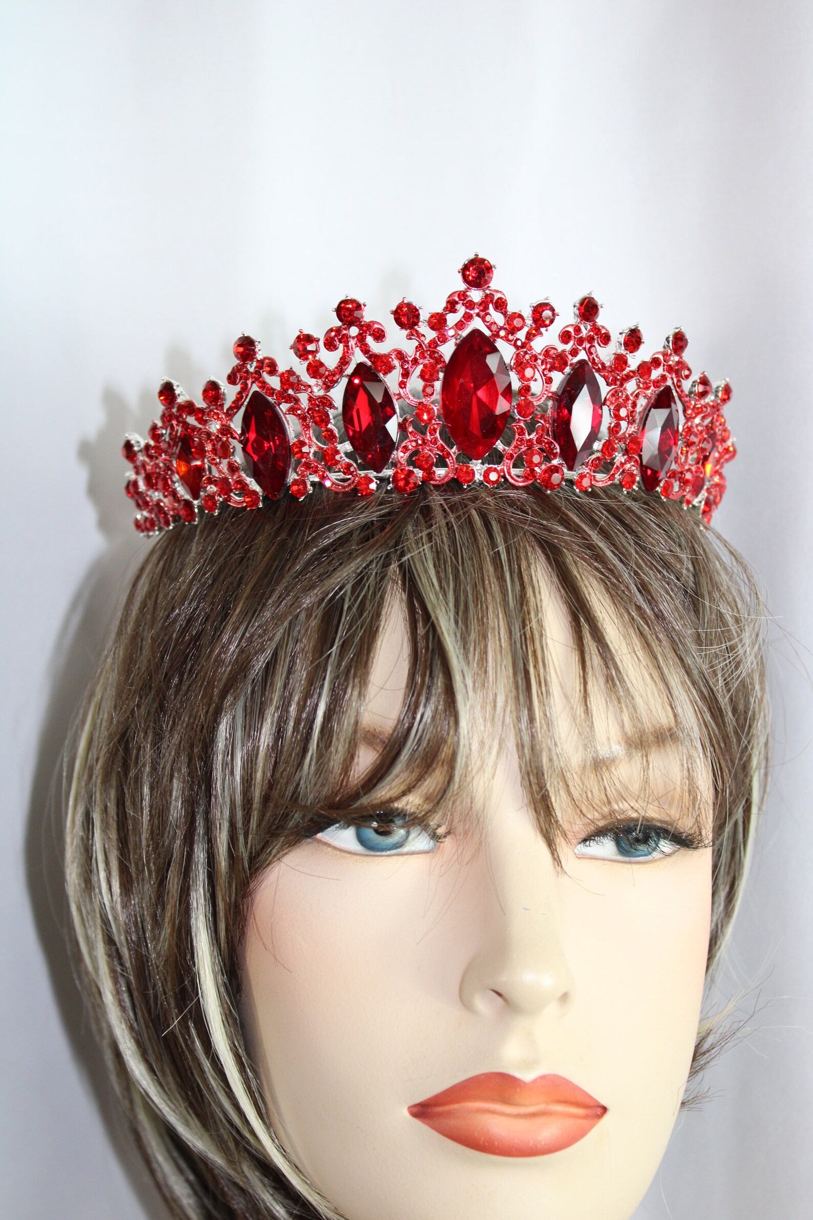 Red Ruby Rhinestone Glass Crystal Beauty Bridal Queen Tiara | Etsy
