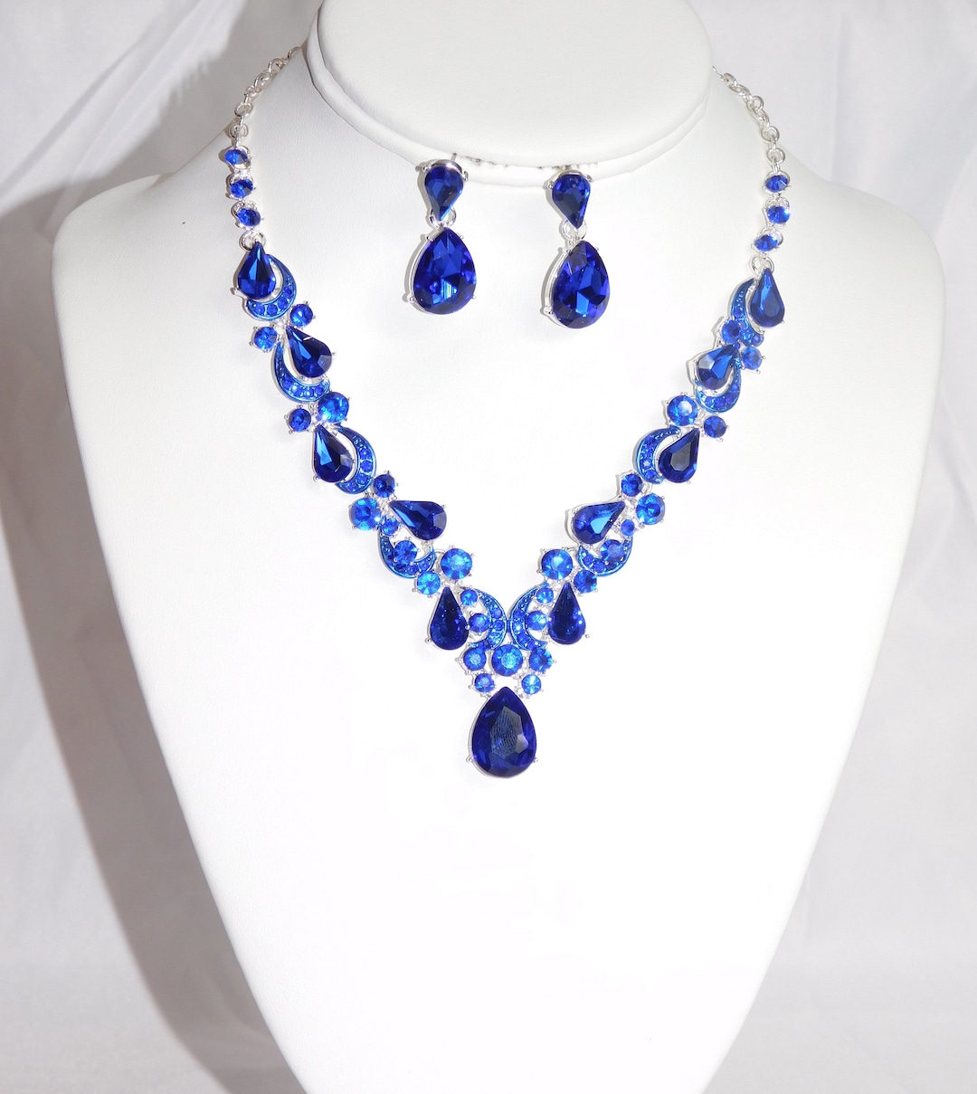 Royal Blue Necklace Set Crystal Rhinestone Weddings Jewelry Sets ...
