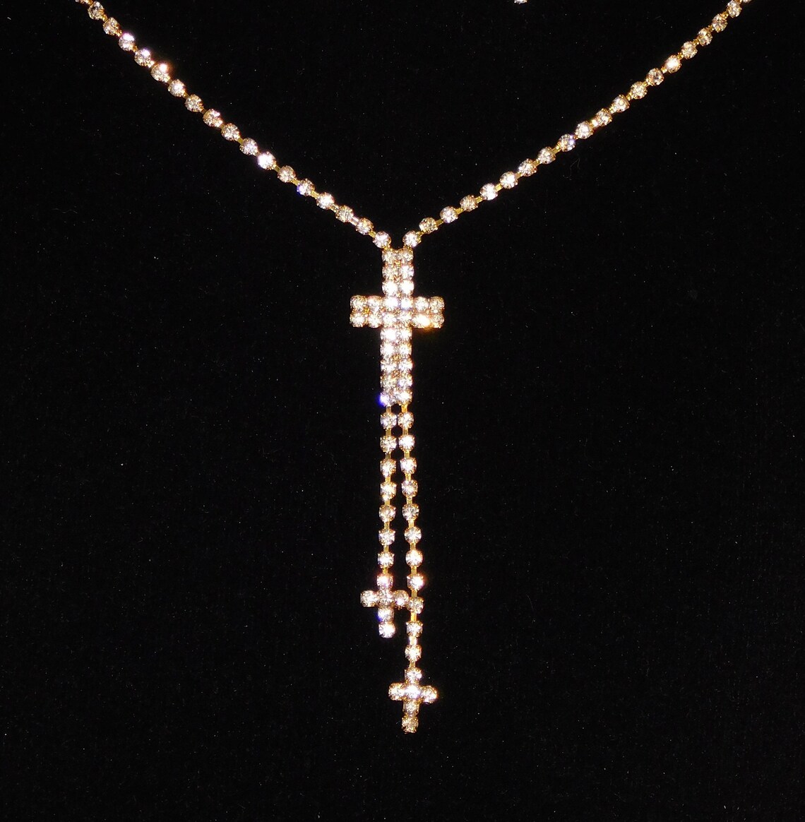 Gold Rhinestone Crystal Bridal Cross Necklace and Earrings Set - Etsy UK