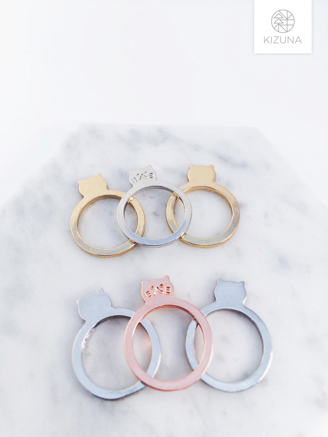 Stackable Cat Rings Pink Gold Rings Gold Rings Cat - Etsy