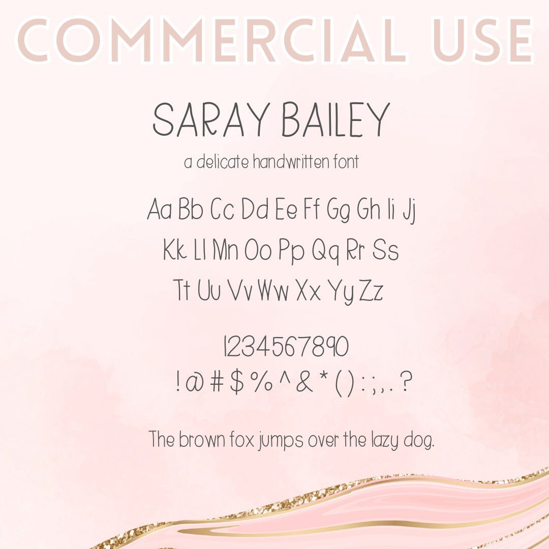 Saray Bailey Handwritten Font File & Commercial Use License - Etsy