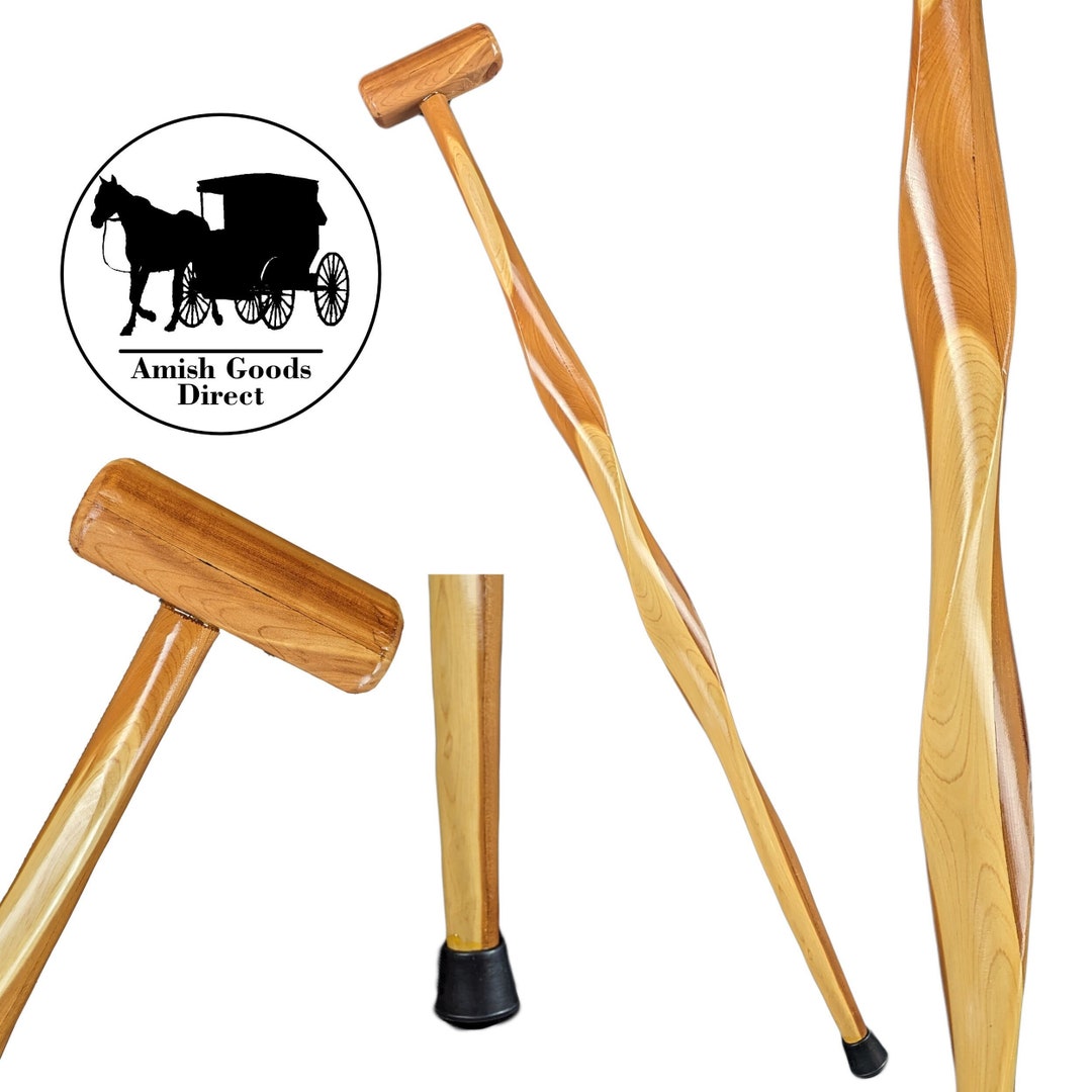 Amish Handcrafted 34-inch Cedar Walking Stick Cane Long Handle, Durable ...