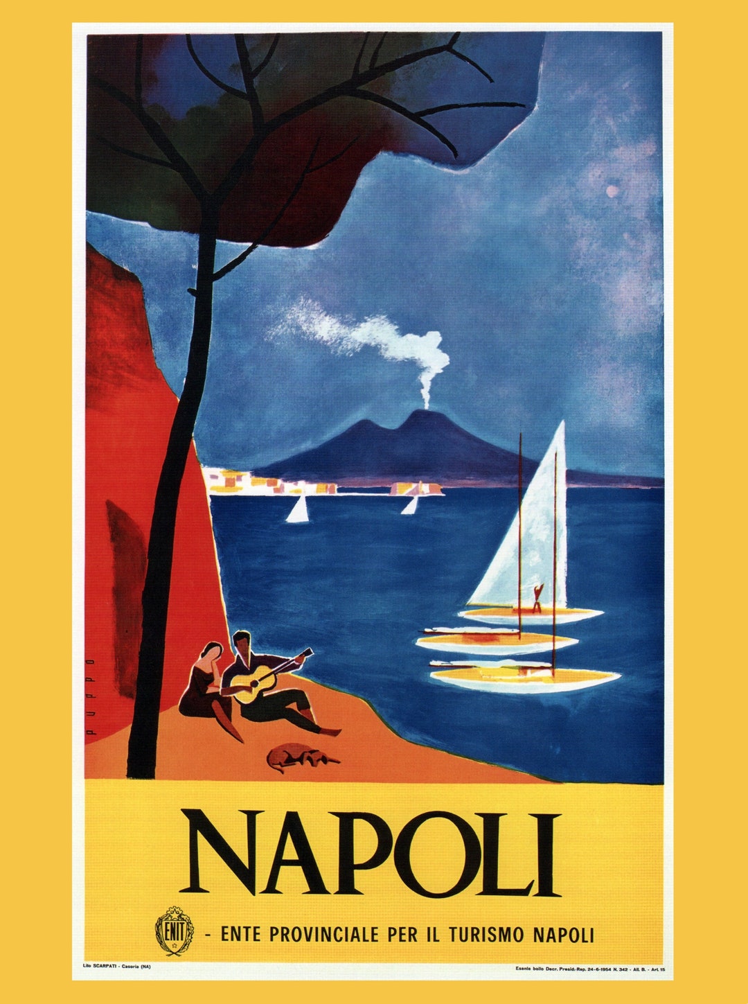 Napoli Travel Poster - 1954 - by Mario Puppo - Etsy
