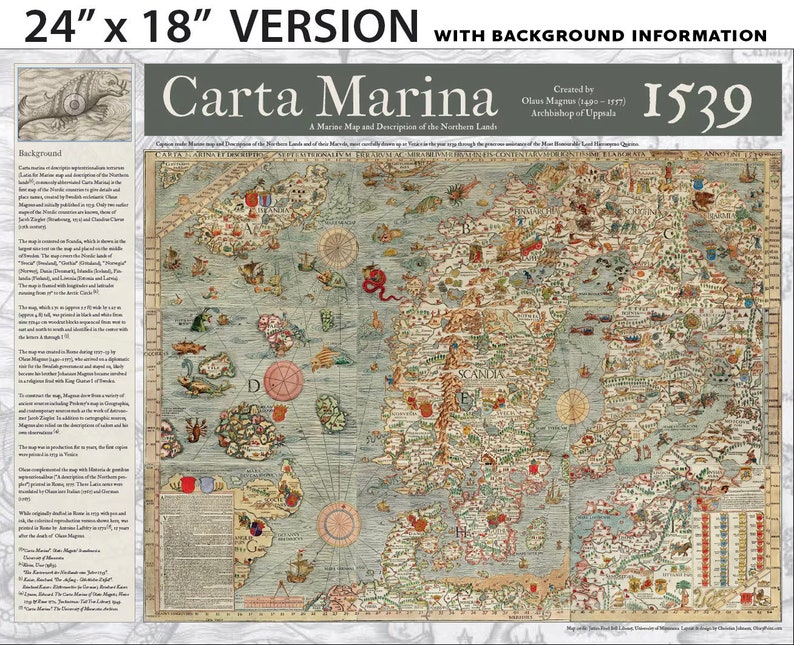 The 1539 Carta Marina by Olaus Magnus - Etsy