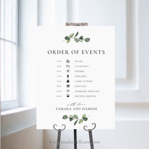 Eucalyptus Order of Events Sign - Greenery Schedule Sign, Timeline Sign ...