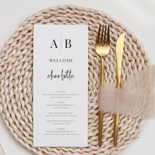 Menu With Guest Name Menu Place Card Minimalist Wedding | Etsy