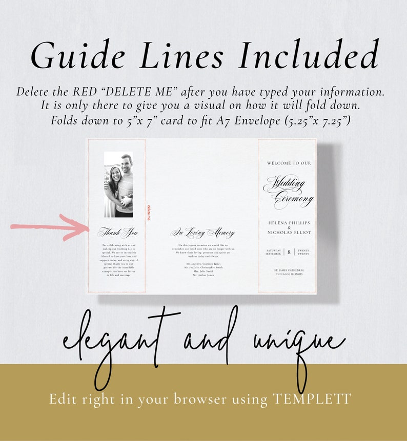 Gatefold Wedding Program Template Double Fold Program | Etsy