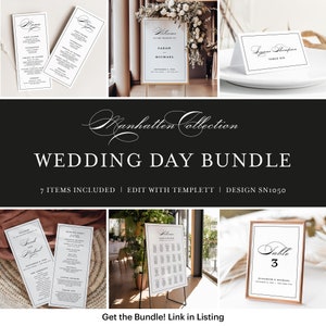 Manhatten Wedding Program Template, Calligraphy 4 X 9 Program, Double ...